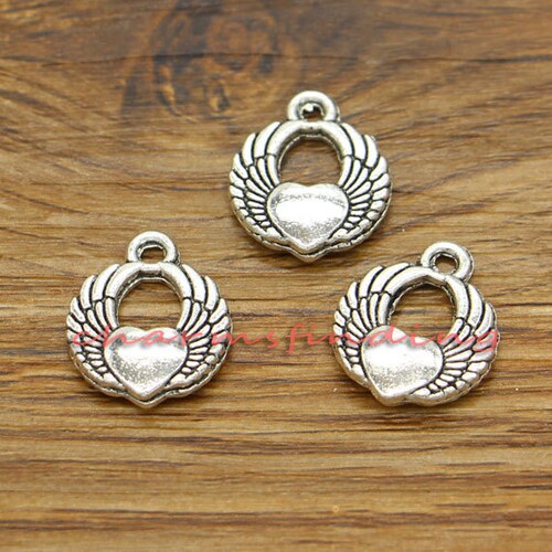 20pcs Winged Heart Charms 2 Sided Charms Antique Silver Tone - Etsy