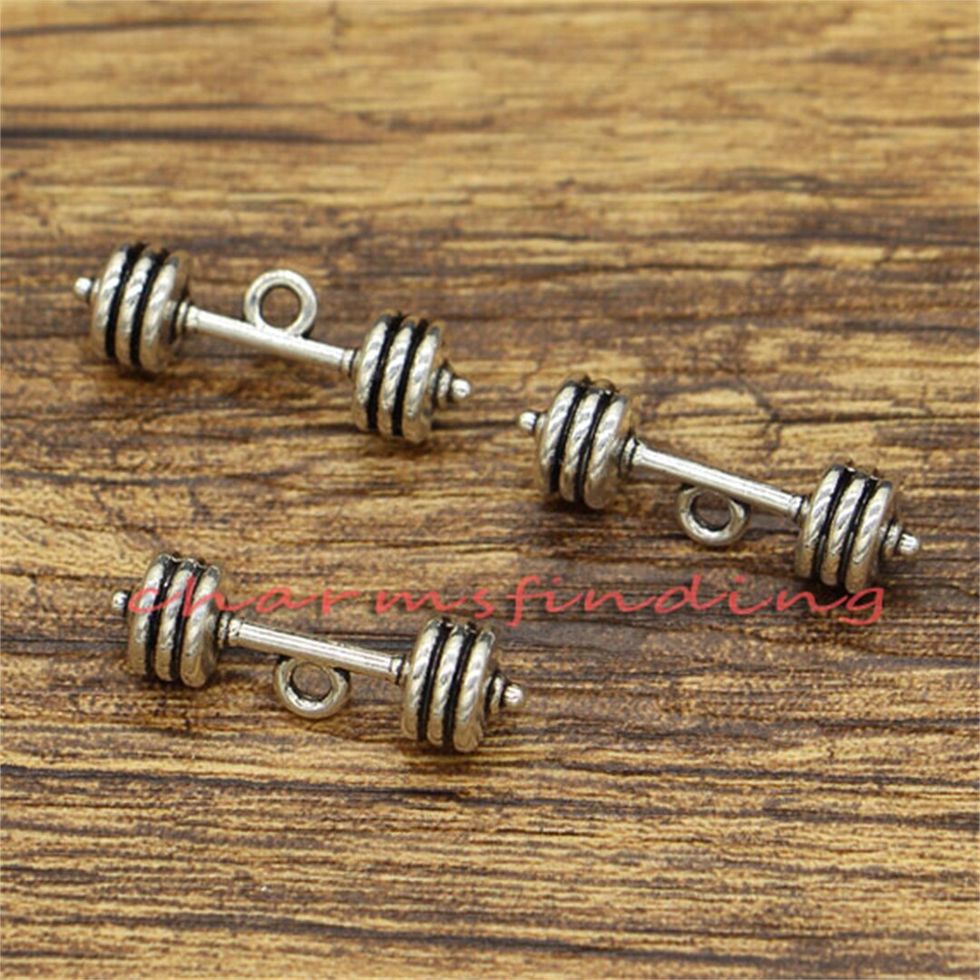 20pcs Barbell Charms 3D Weightlifting Gym Charm Antique Silver Tone ...