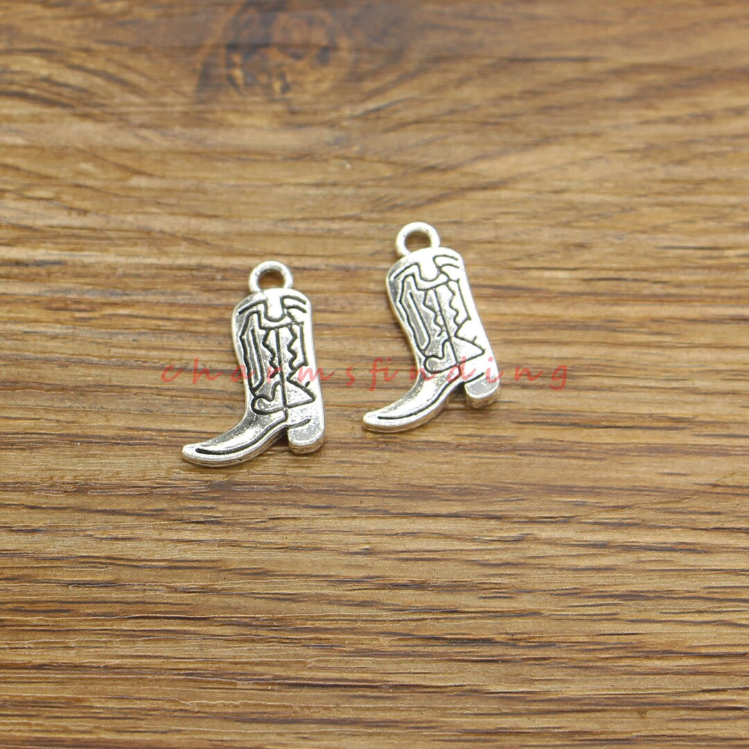 15pcs Cowboy Boot Charms Shoe Charms Antique Silver Tone 15x22mm Cf4393 ...