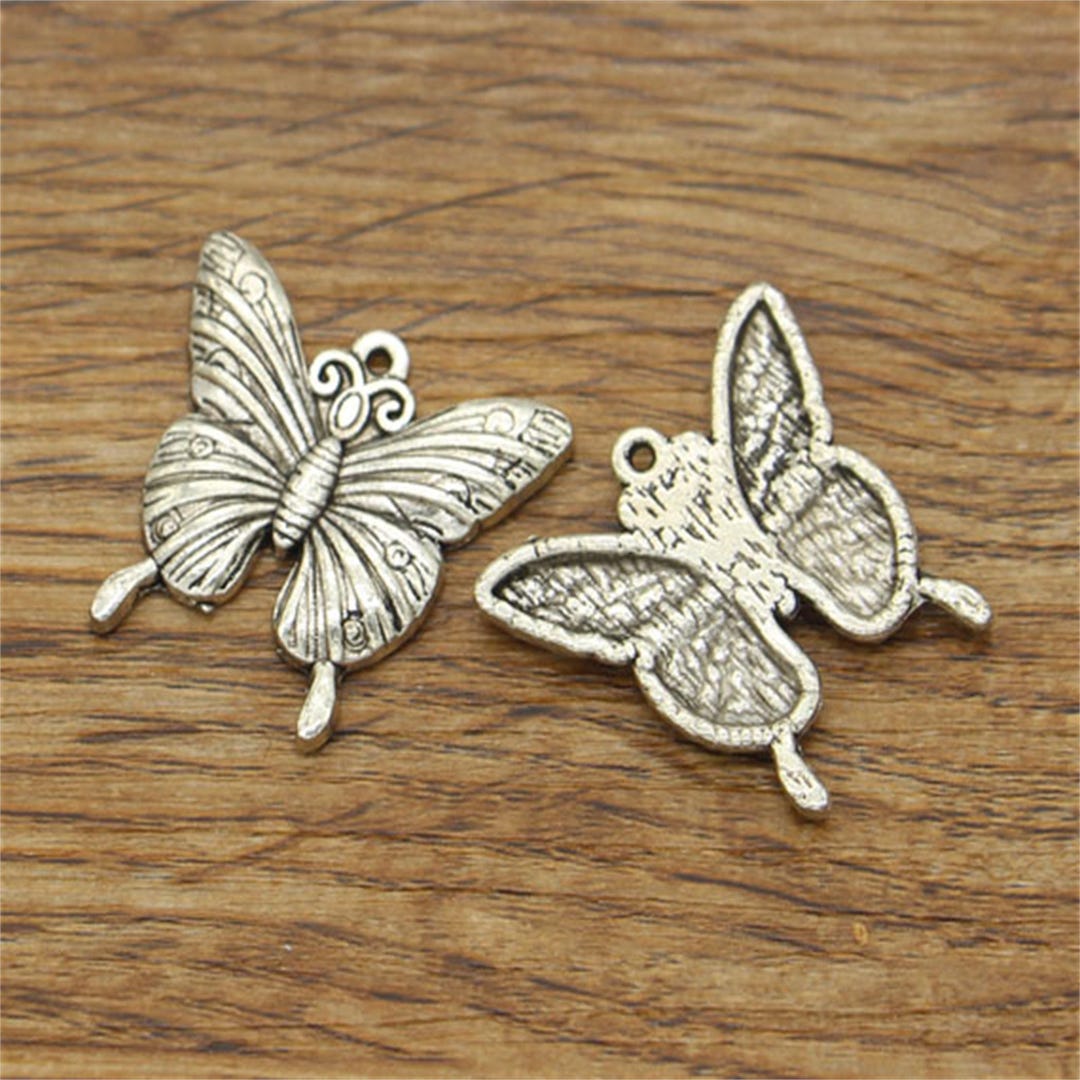 15pcs Butterfly Charms Fly Moth Charms Antique Silver Tone 23x25mm ...