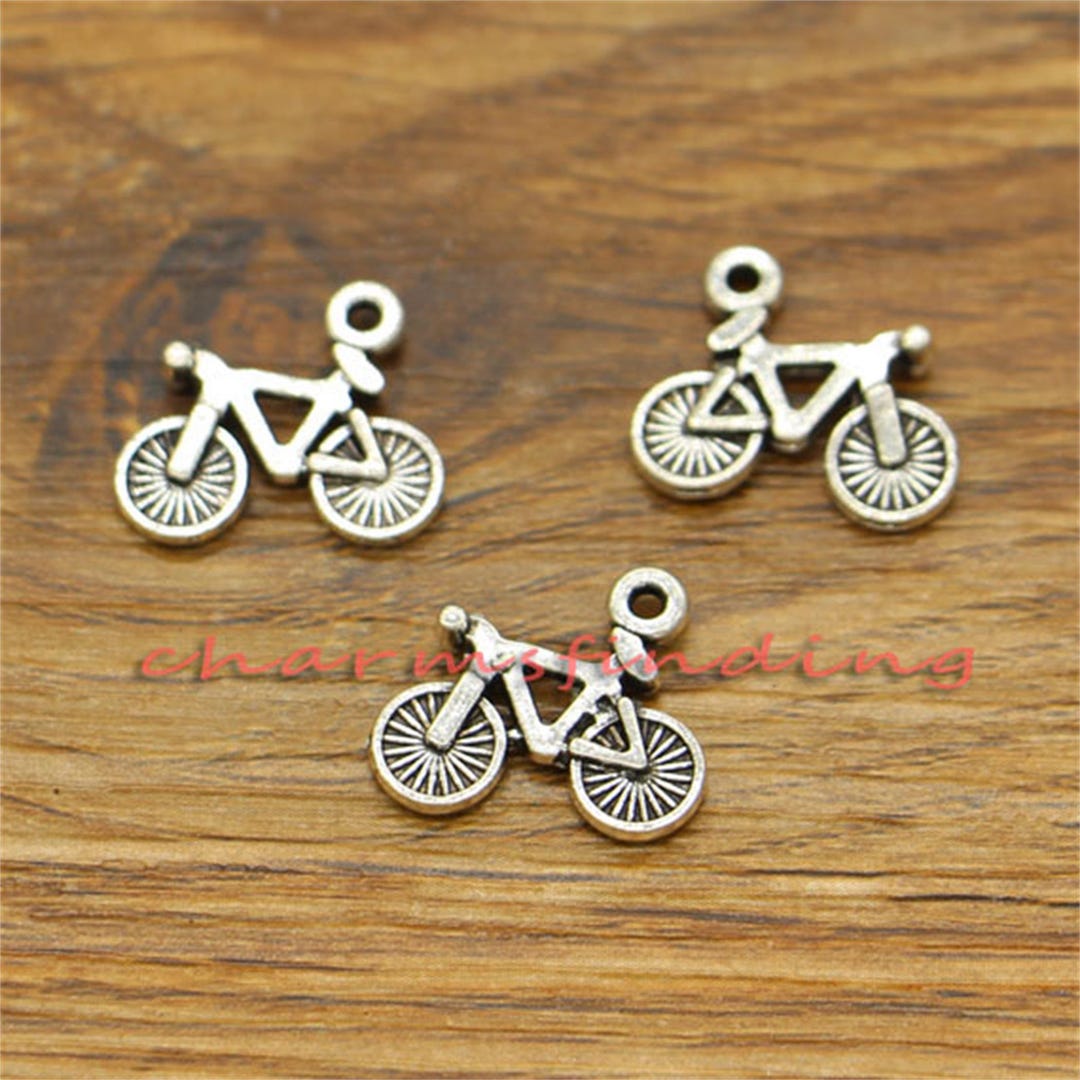 50pcs Bike Charms Bicycle Cycling Charm Antique Silver Tone 16x14mm ...