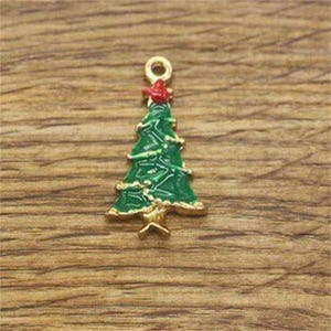 5pcs Christmas Tree Charms Star Charms Gold Plated Enamel Charms ...