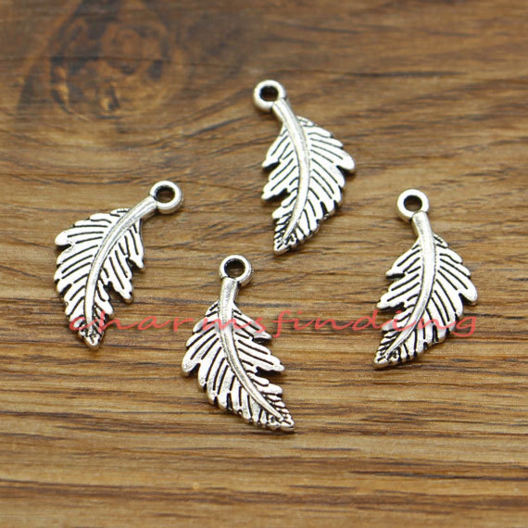 50pcs Leaf Charms Tree Leaves Charms 2 Sided Charm Antique Silver Tone ...
