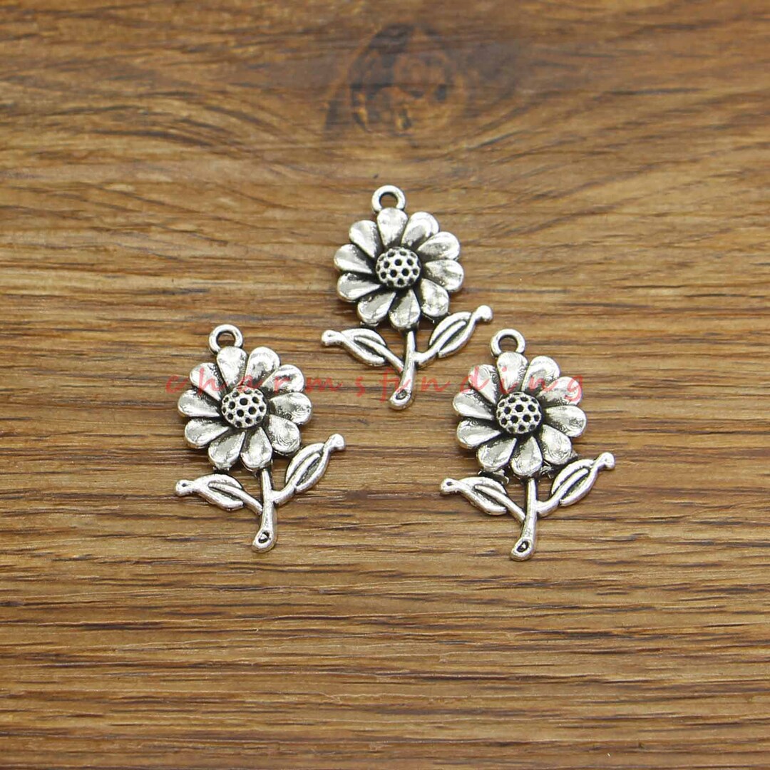 20pcs Flower Charms Sunflower Charms Antique Silver Tone 19x27mm Cf4268 ...