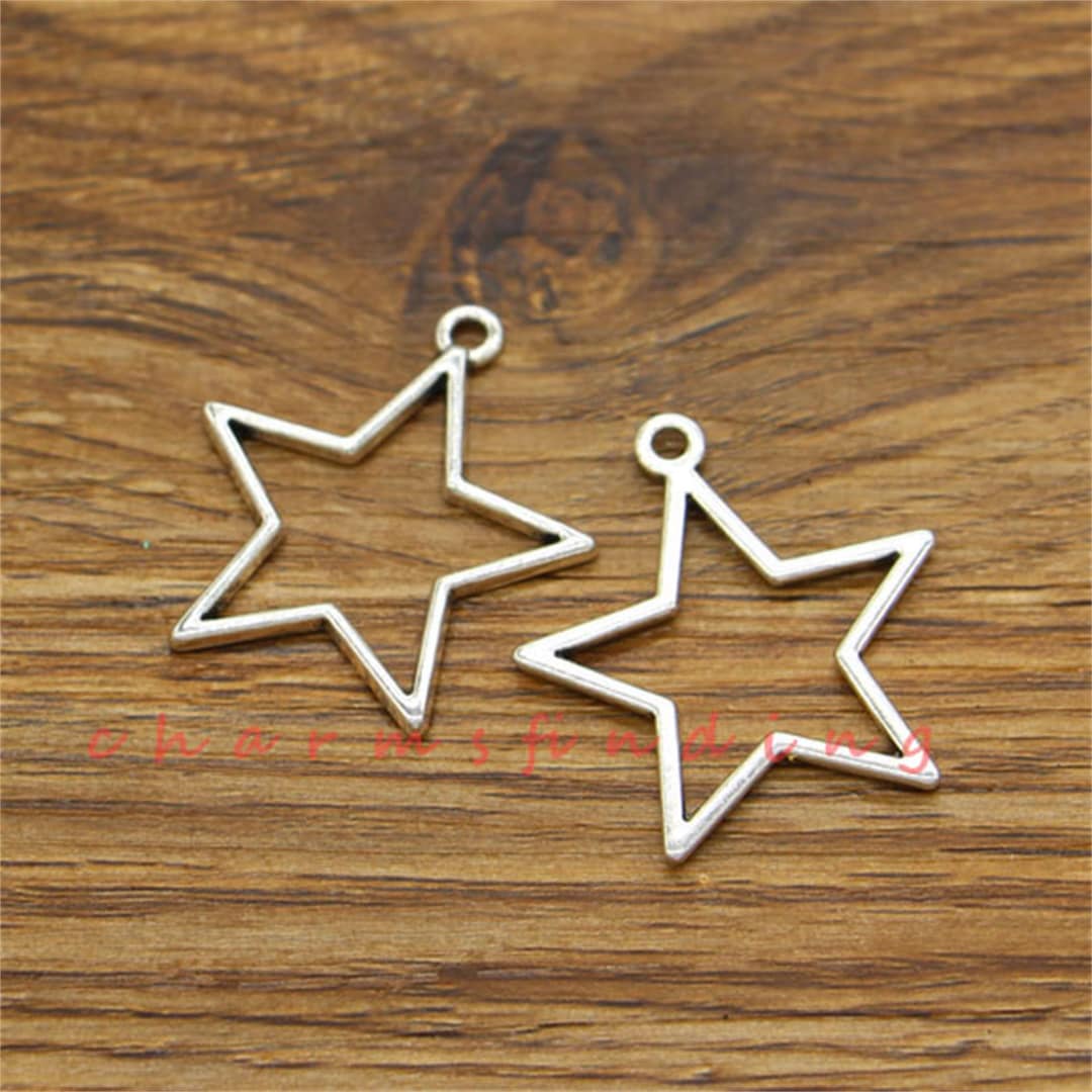 20pcs Large Star Charms Pendants Double Sided Charms Antique Silver ...