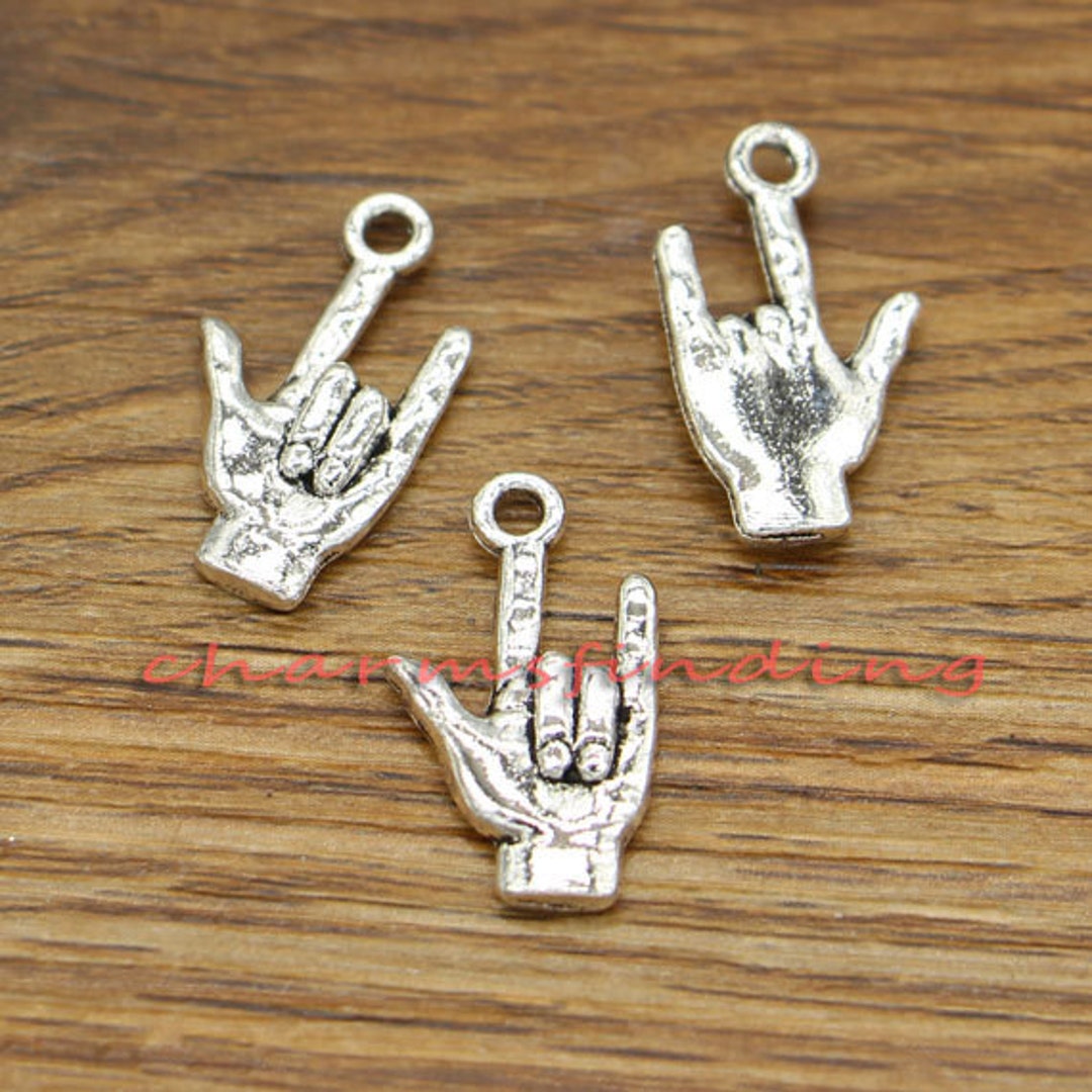 20 Hand Sign Charms I Love You 2 Sided Charms Antique Silver Tone ...