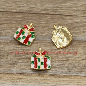10pcs Christmas Gift Charms Colorful Present Charms Gold Plated Enamel ...