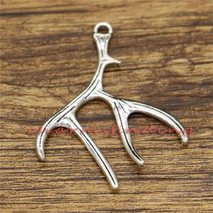 6pcs Antler Charms Reindeer Charms Christmas Charms 2 Sided Silver Tone ...
