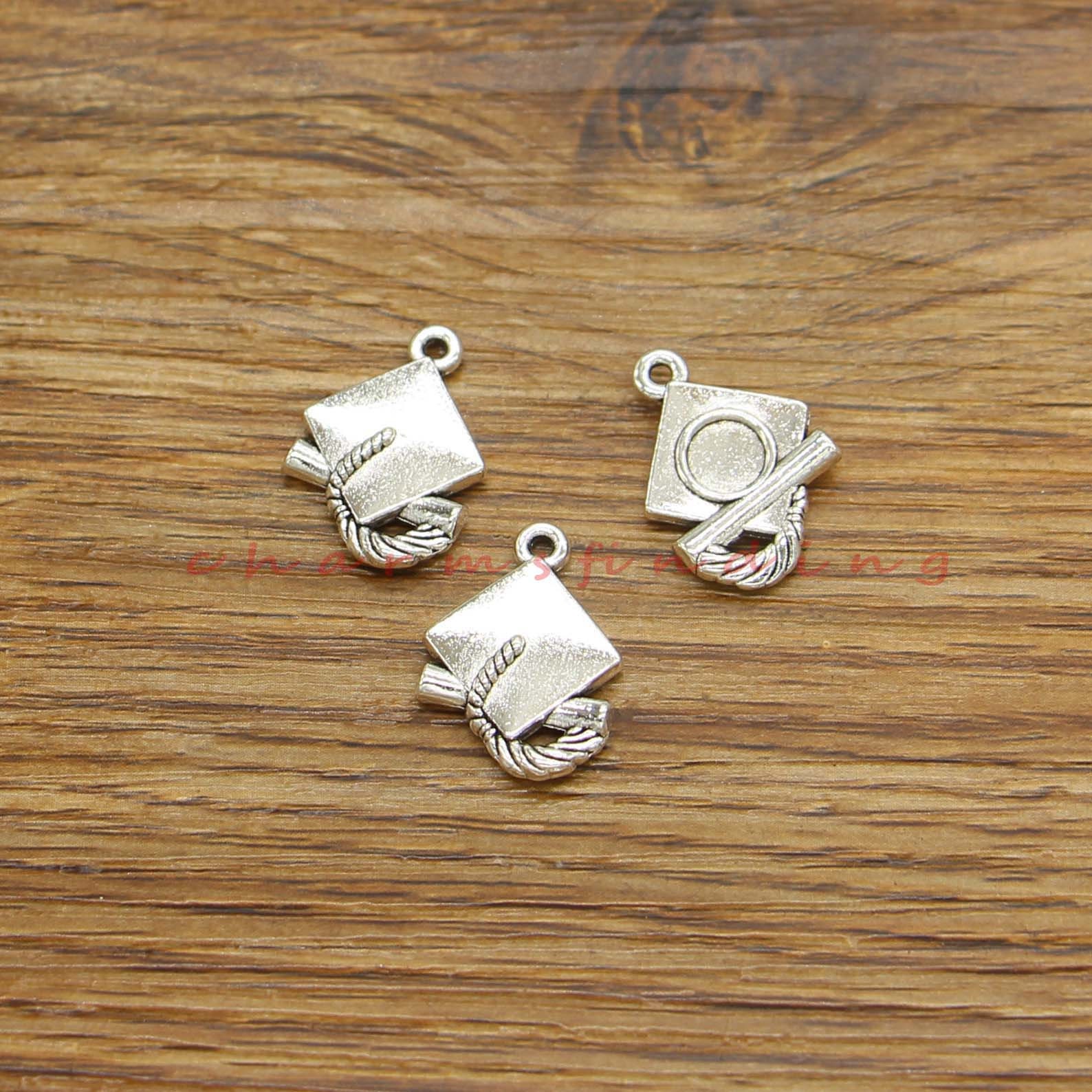 20pcs Graduation Cap Hat Charms Grad Hat Charms Antique Silver Tone ...