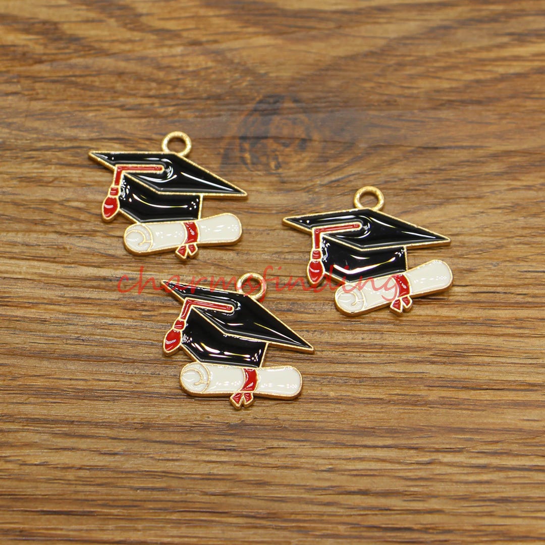 10pcs Graduation Hat Charms Hat Charms Gold Plated Tone Enamel Charms ...