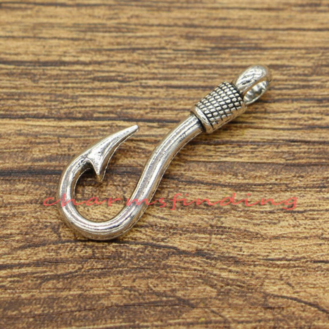 10pcs Large Fish Hook Charms Antique Silver Tone 36x13x7mm Cf0432 - Etsy