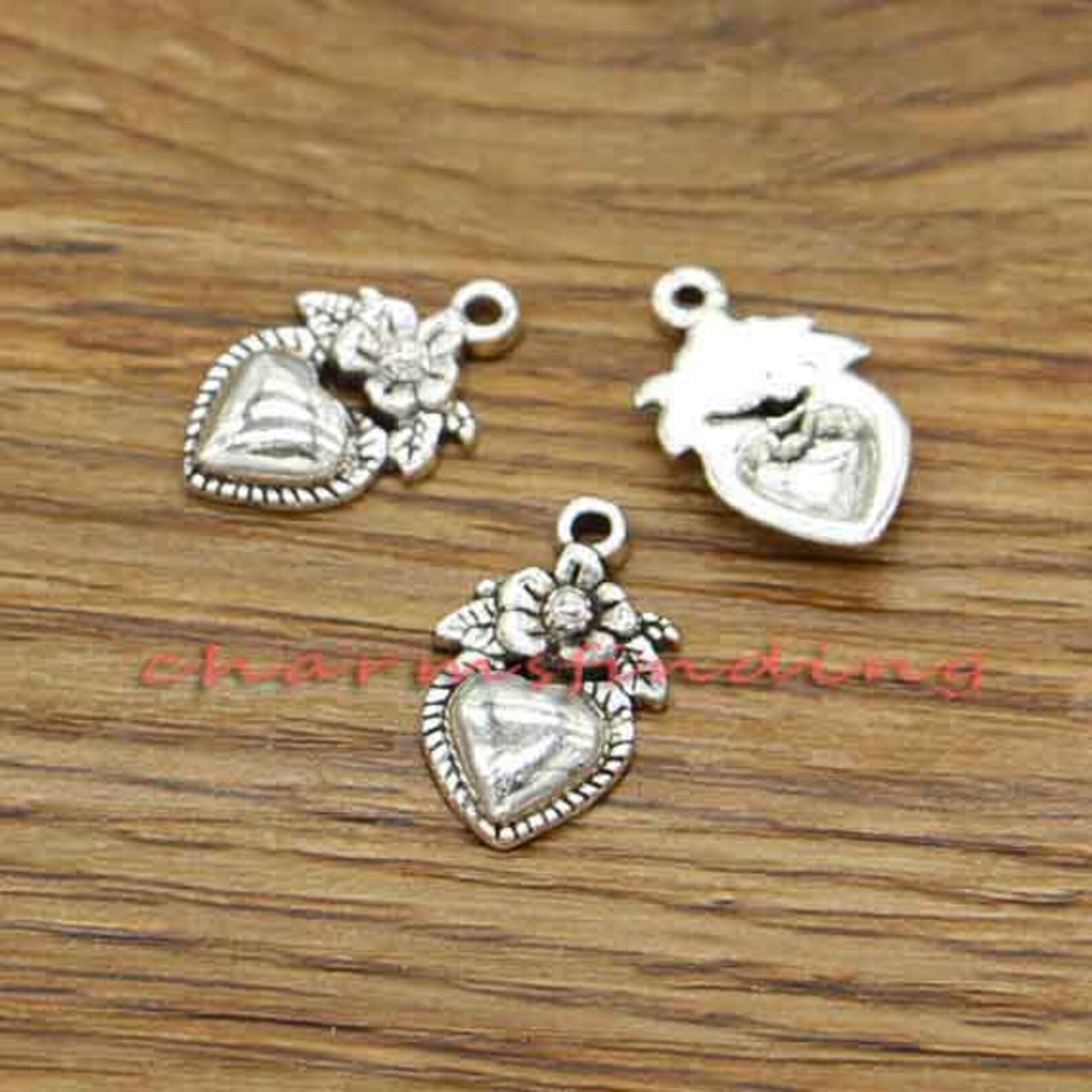 30pcs Heart Charm Valentine Charm Flower Charms Antique Silver - Etsy