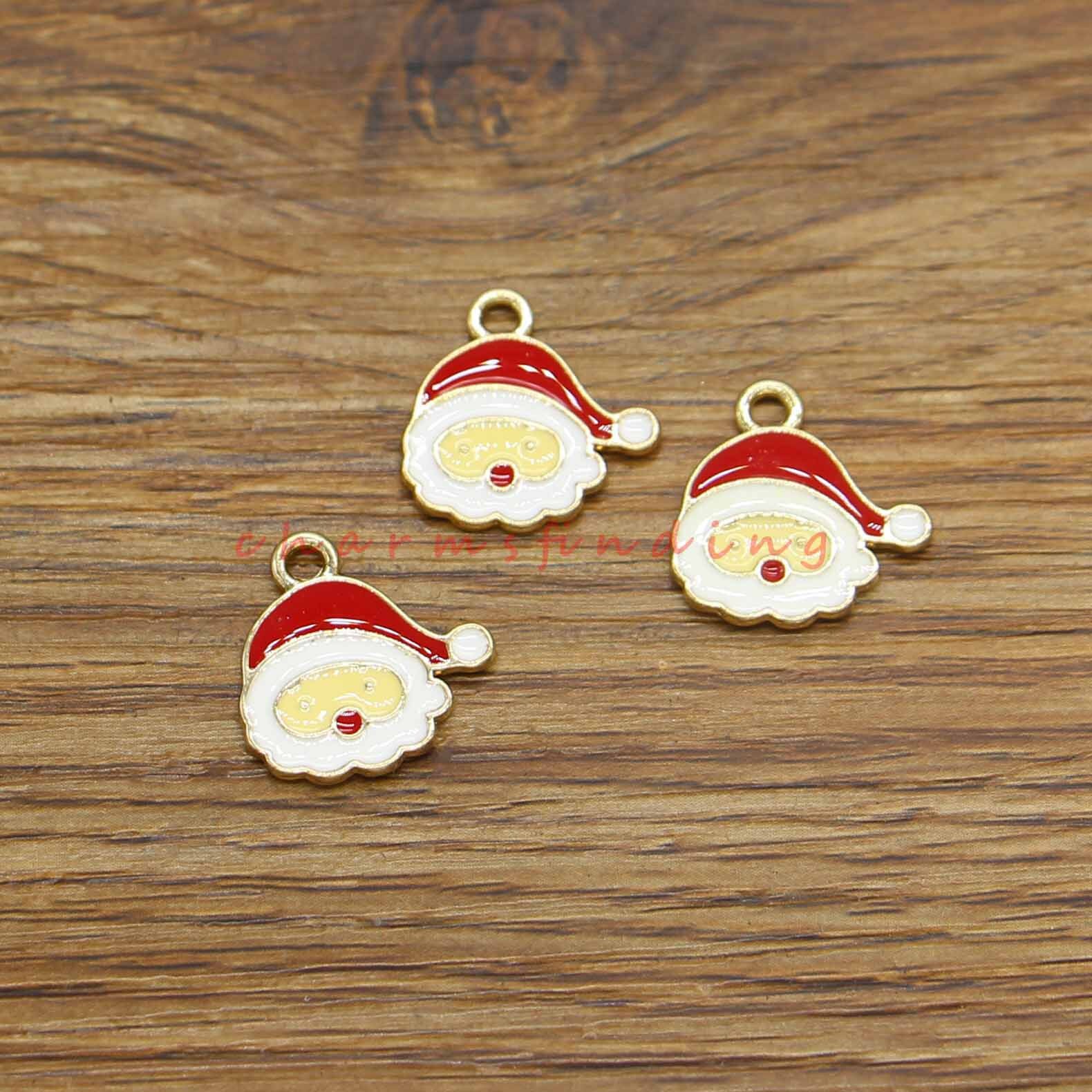 10pcs Santa Charms Christmas Charms Gold Plated Enamel Charms 17x18mm ...