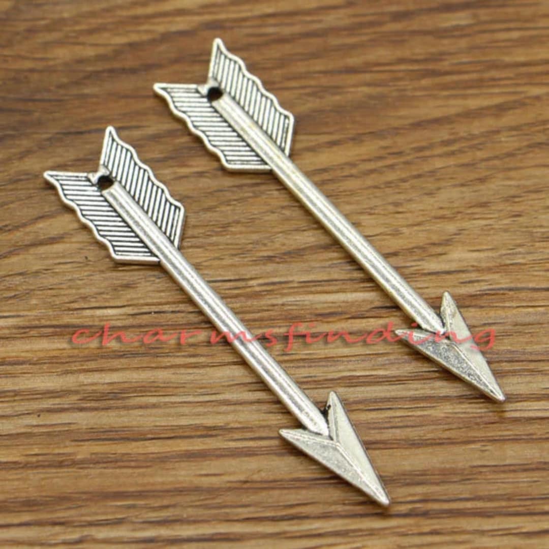 10pcs Large Arrow Charms 2 Sided Charms Antique Silver Tone 11x62mm ...
