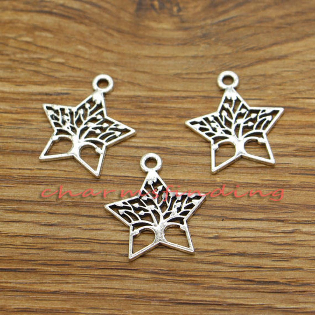 30pcs Star Charms Tree Charms Antique Silver Tone Double Sided Charm ...