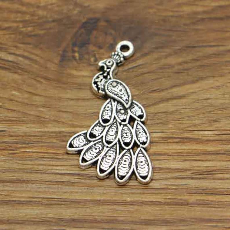 10pcs Large Peacock Charm Zoo Charm Antique Silver Tone - Etsy