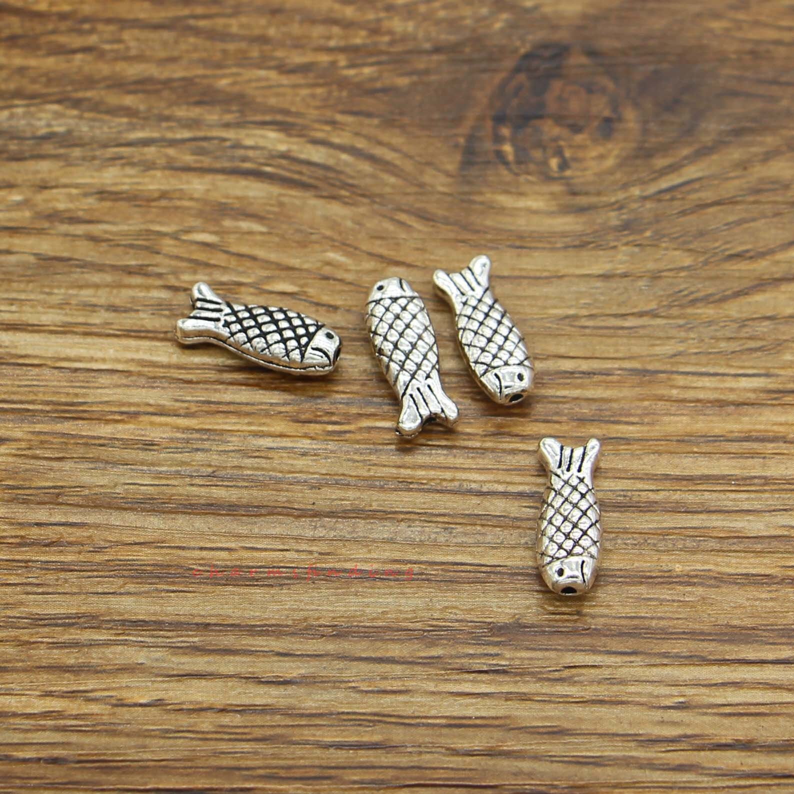 25pcs Fish Beads Animal Beads With 1mm Hole Approx Antique Silver Tone ...