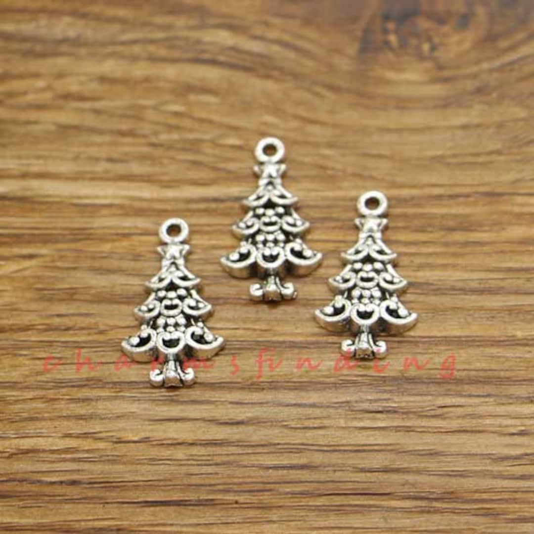 50pcs Christmas Tree Charms Tree Charms Holiday Charms Antique Silver ...