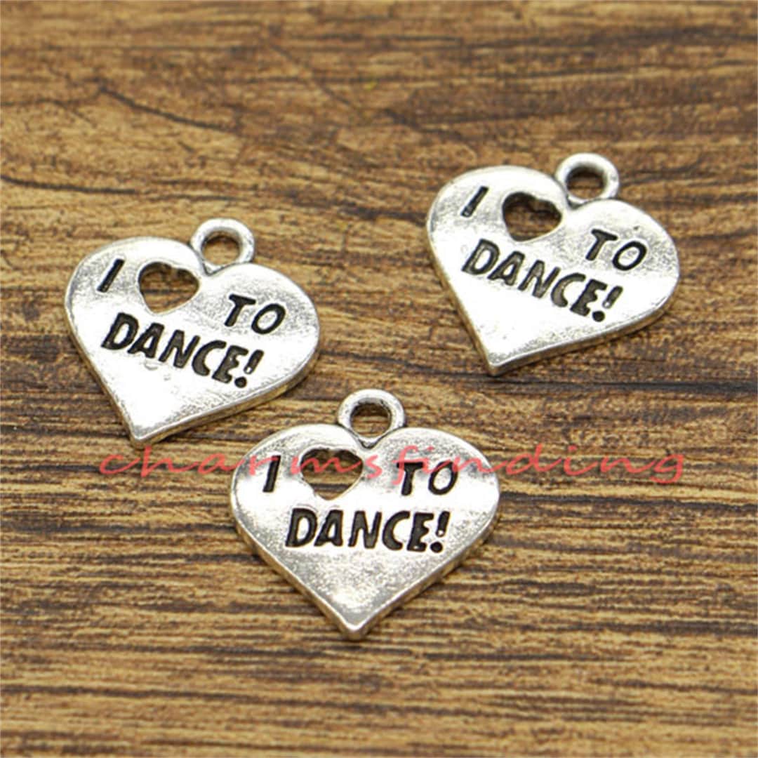 30pcs I Love to Dance Charm Heart Charms Antique Silver Tone 18x18mm ...