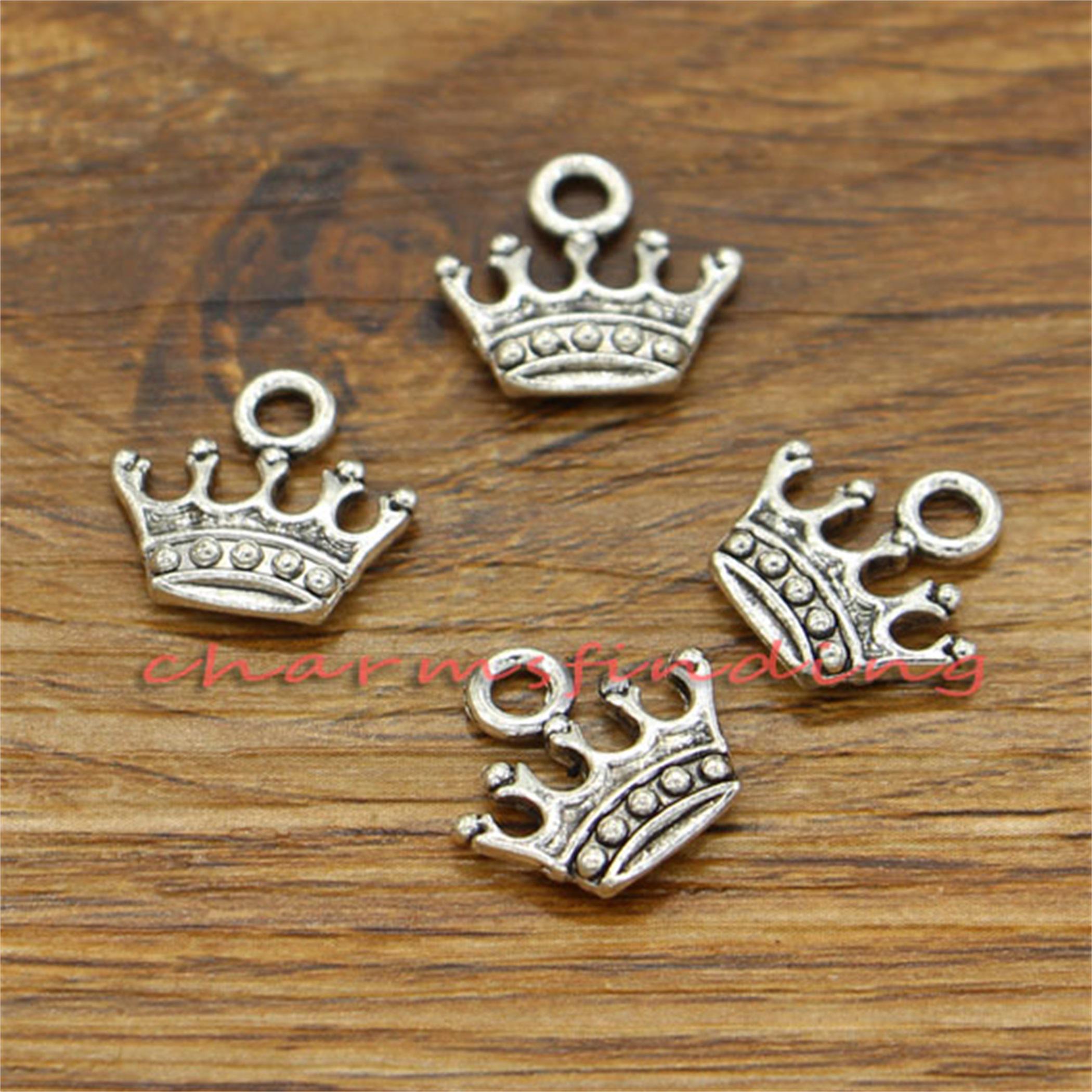 50pcs Crown Charms Princess Charm 2 Sided Antique Silver Tone 13x14mm ...