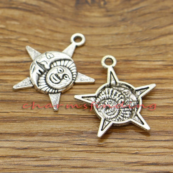 20pcs Celestial Charms Sun Moon and Star Charms Antique Silver - Etsy