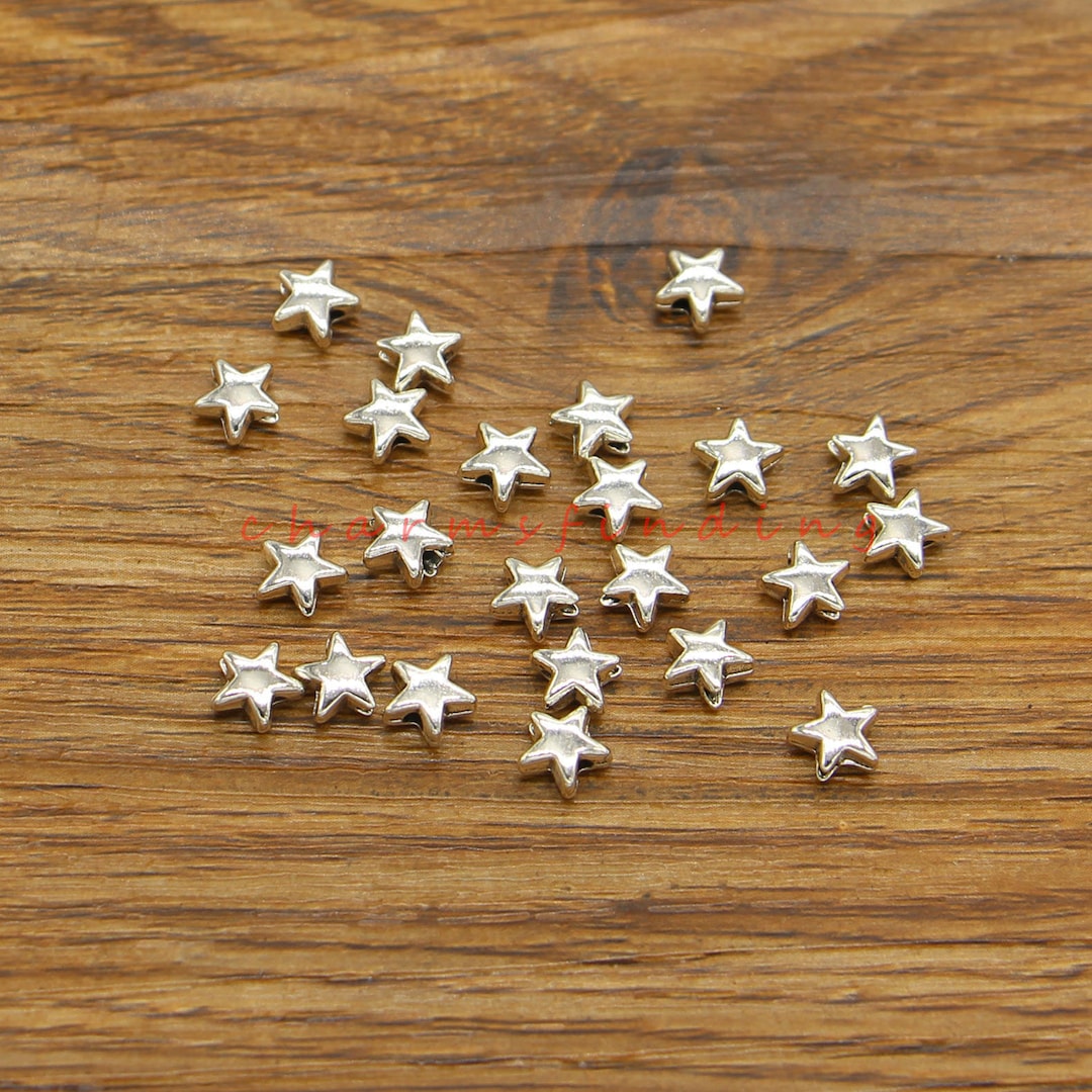 50/100pcs Star Beads Spacers Charms Centered Hole Beads 2 Sided Antique ...