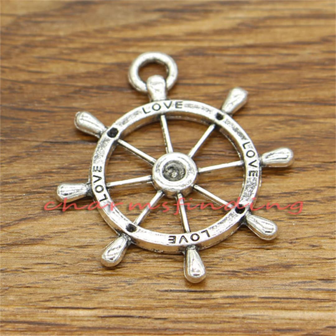 10pcs Helm Charms Ships Wheel Charms Love Charm Antique Silver Tone ...