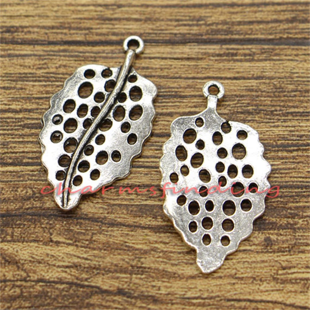 20pcs Leaf Charms Tree Leaf Leaves Charm Antique Silver Tone 32x17mm ...