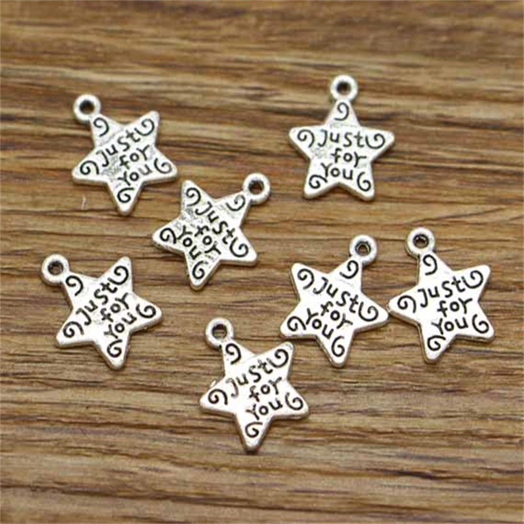 50pcs Star Charms Just for You Charms Word Chamrs Antique Silver Tone ...
