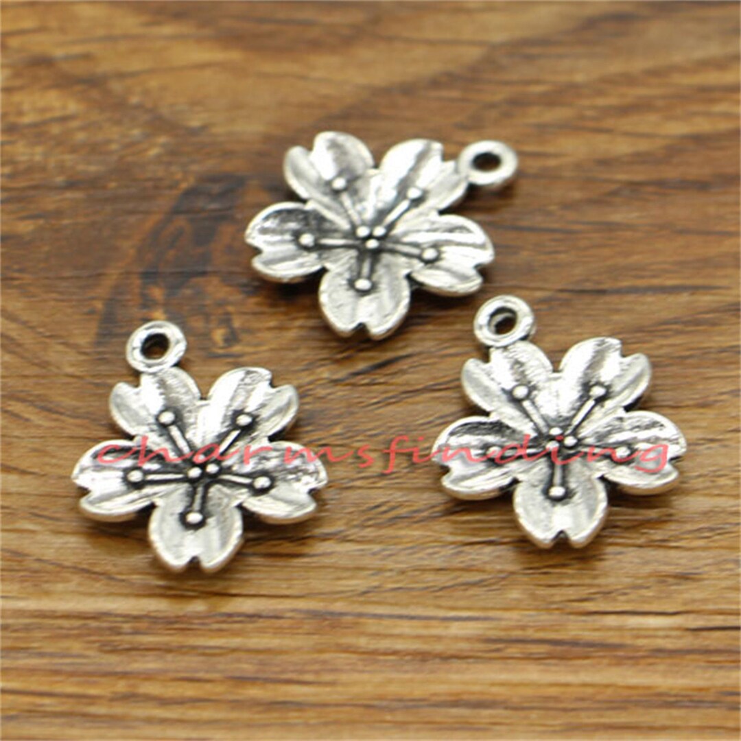 20pcs Flower Flowers Charms Garden Charms Antique Silver Tone 17x20mm ...