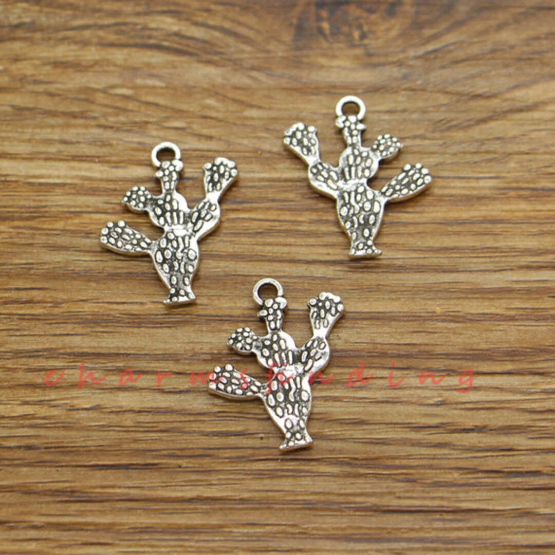 15pcs Cactus Charms Jamaica Cactus 2 Sided Charms Antique Silver Tone ...