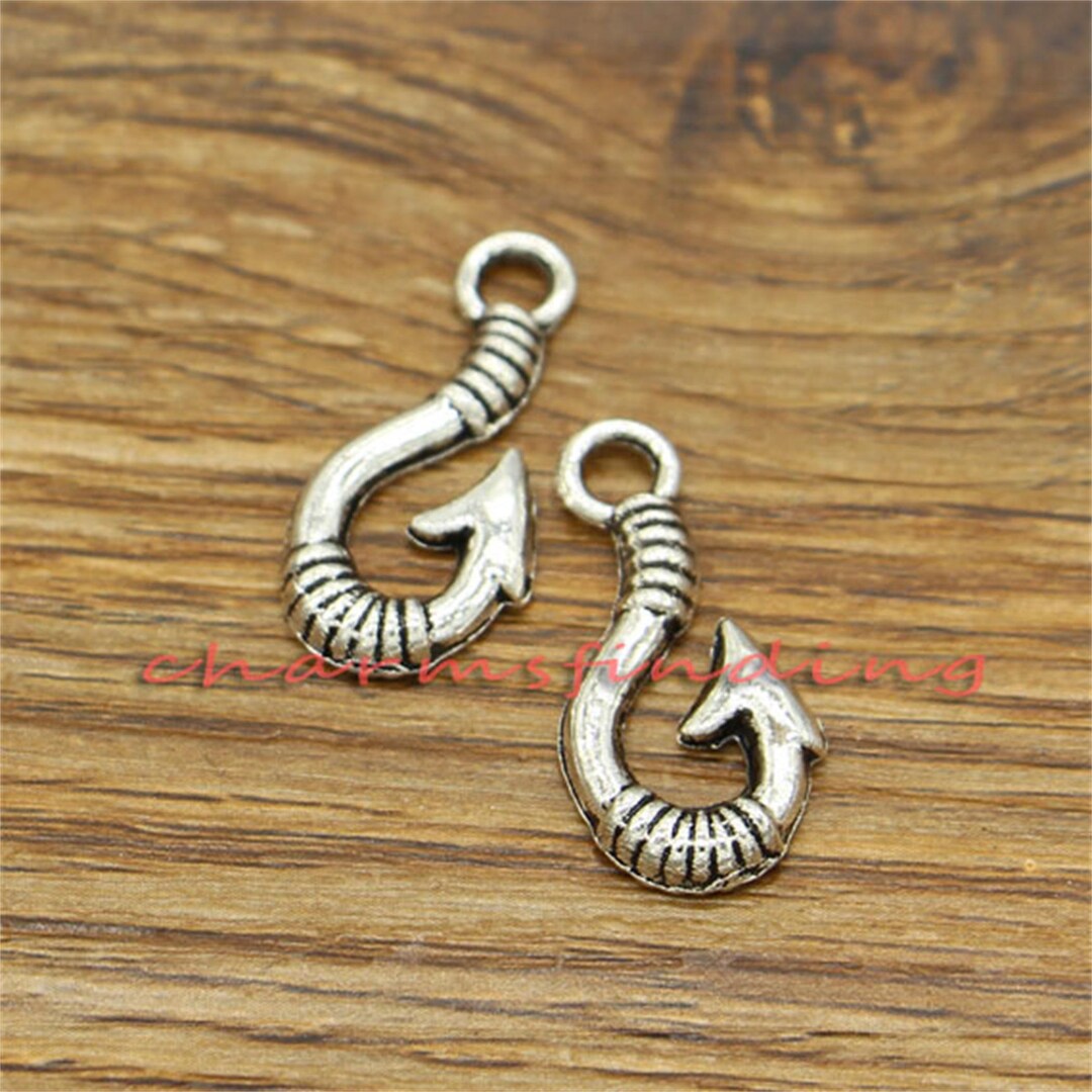 20pcs Fish Hook Charms Antique Silver Tone 12x26mm Cf3116 - Etsy