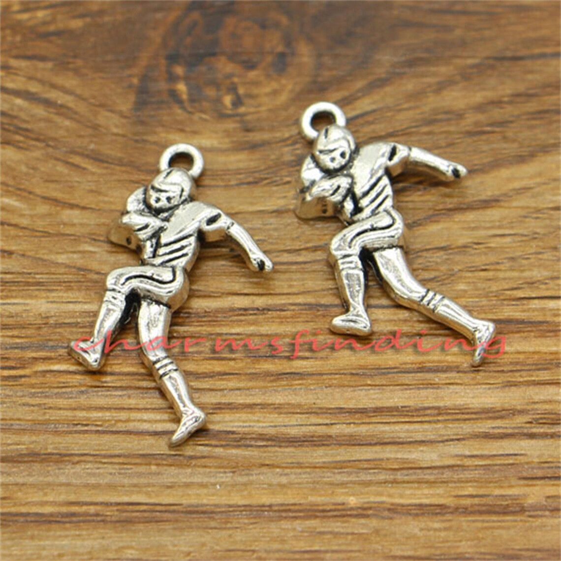 20pcs Football Player Charms Sports Charm Antique Silver Tone 16x30mm ...