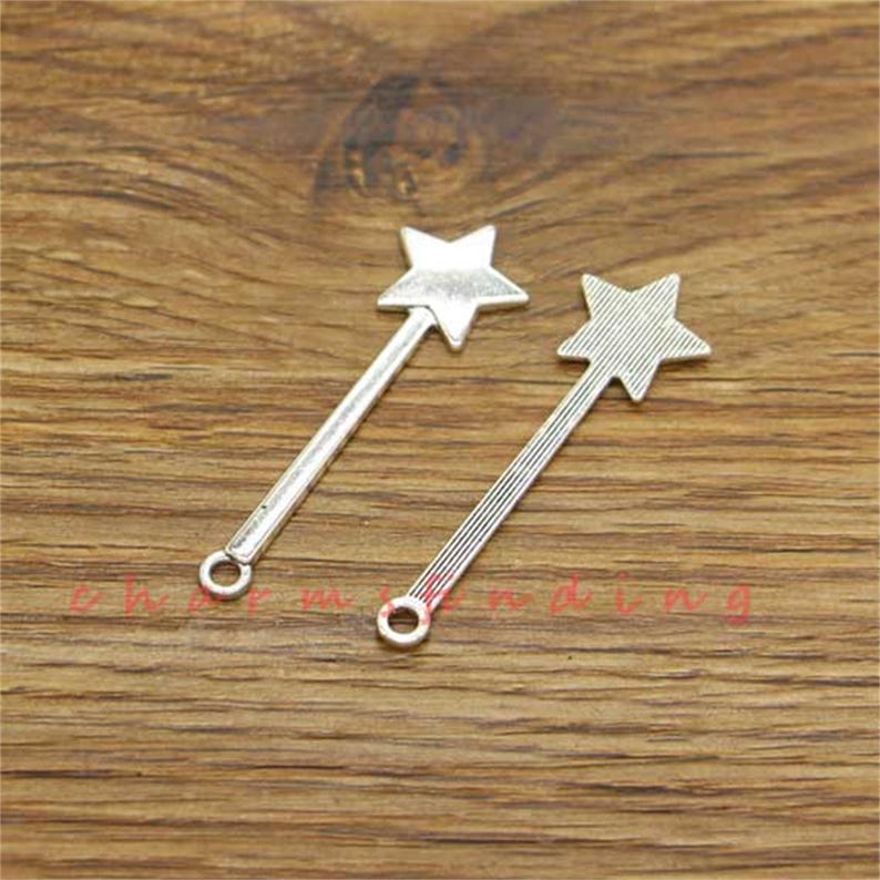 20pcs Magic Wand Charms Magician Charm Antique Silver Tone 47x14mm ...