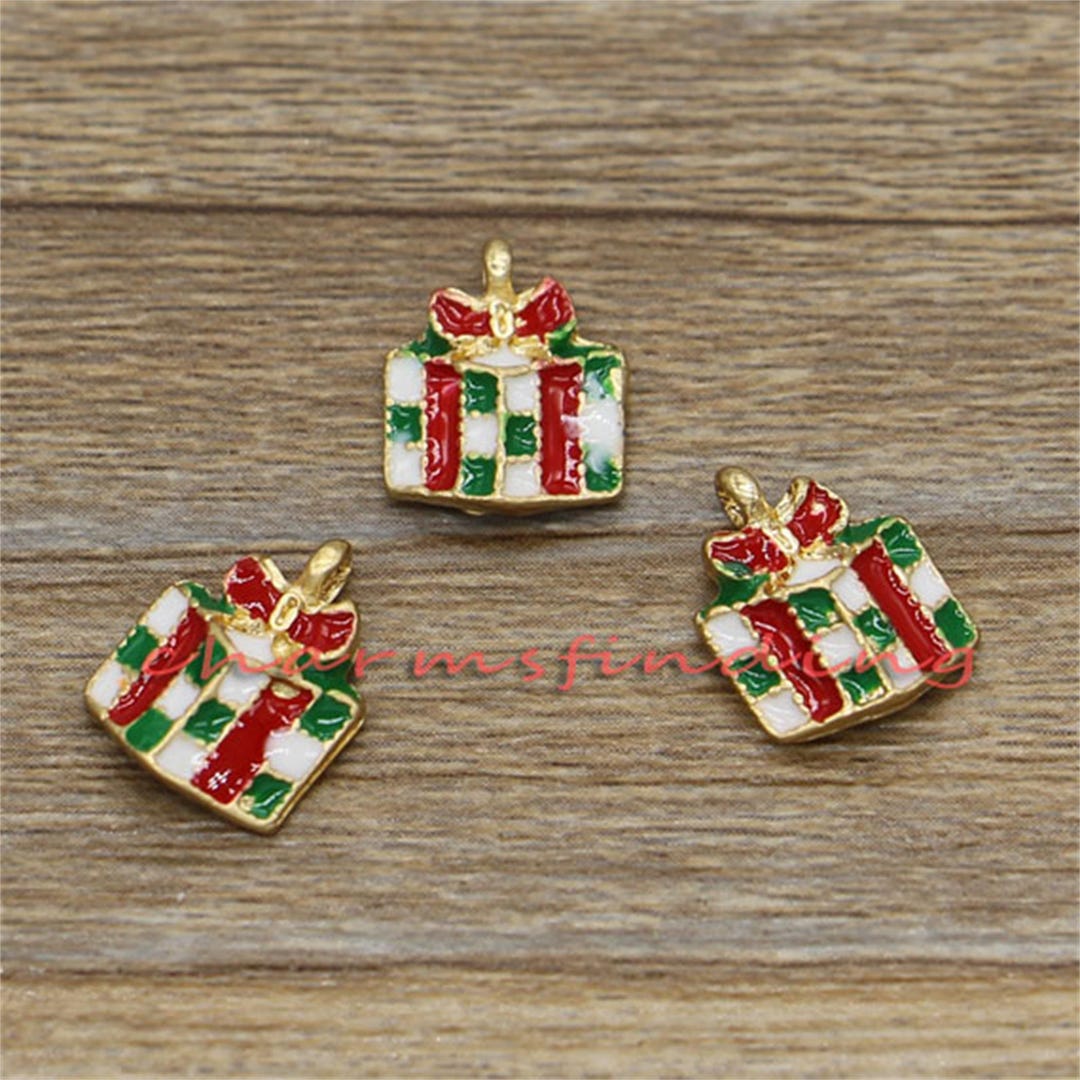 10pcs Christmas Gift Charms Colorful Present Charms Gold Plated Enamel ...