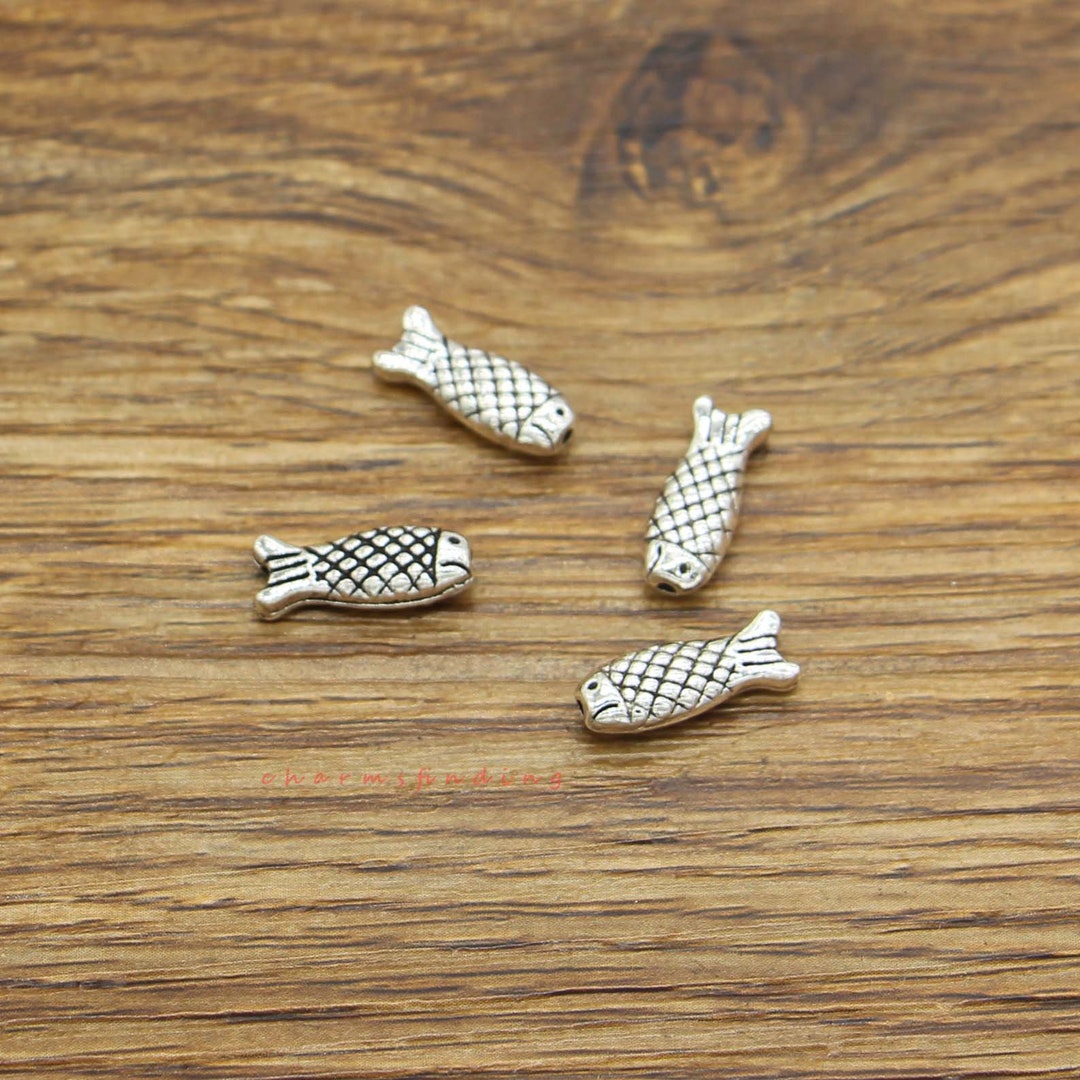 25pcs Fish Beads Animal Beads With 1mm Hole Approx Antique Silver Tone ...