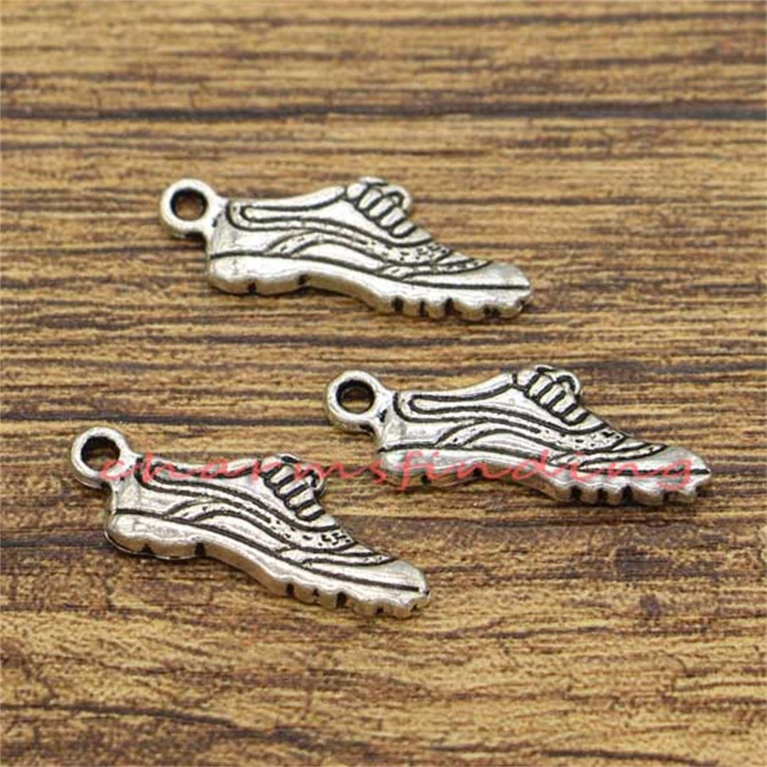 20pcs Sneaker Charms Running Gym Shoes Charm Antique Silver Tone 25x8mm ...