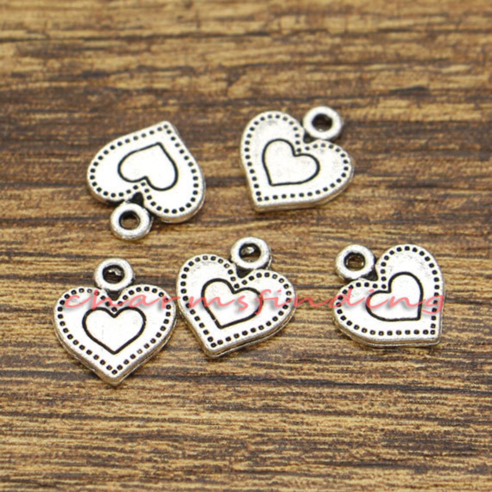 50pcs Heart Charm Double Heart Charm Valentine Charms Antique - Etsy
