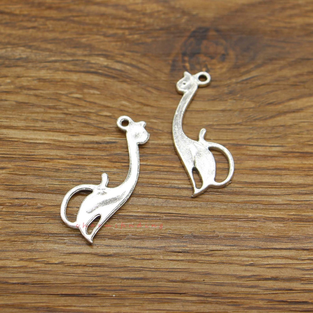 25pcs Cat Charms Animal Pet Charms Antique Silver Tone 13x35mm Cf3914 ...