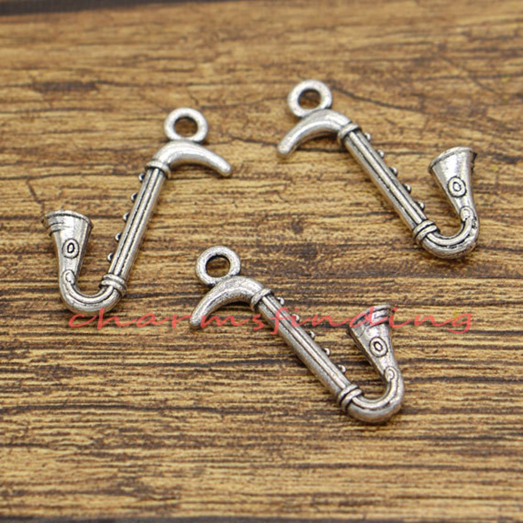 20pcs Saxophone Charms Sax Charm 3D Charms Antique Silver Tone 27x9mm ...
