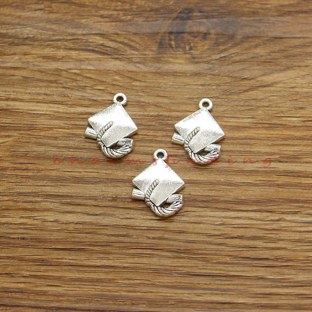 20pcs Graduation Cap Hat Charms Grad Hat Charms Antique Silver Tone ...