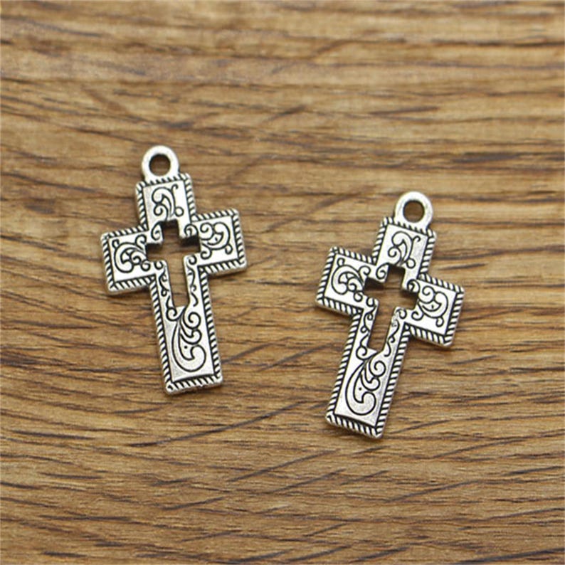 30pcs Cross Charms Religious Charms Double Sided Antique Silver Tone ...