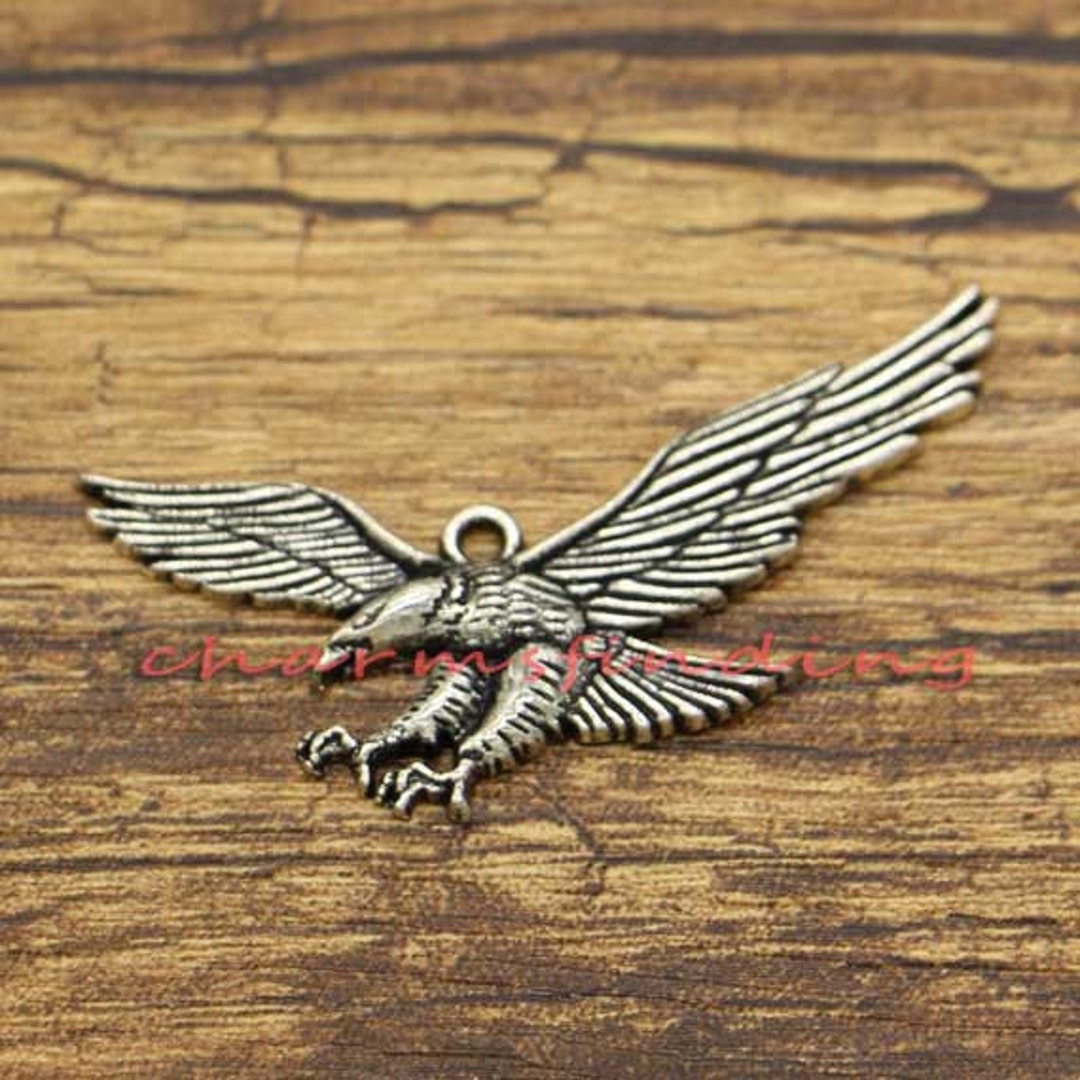 10pcs Large Eagle Charm Bird Charms Antique Silver Tone 49x32mm Cf2192 ...