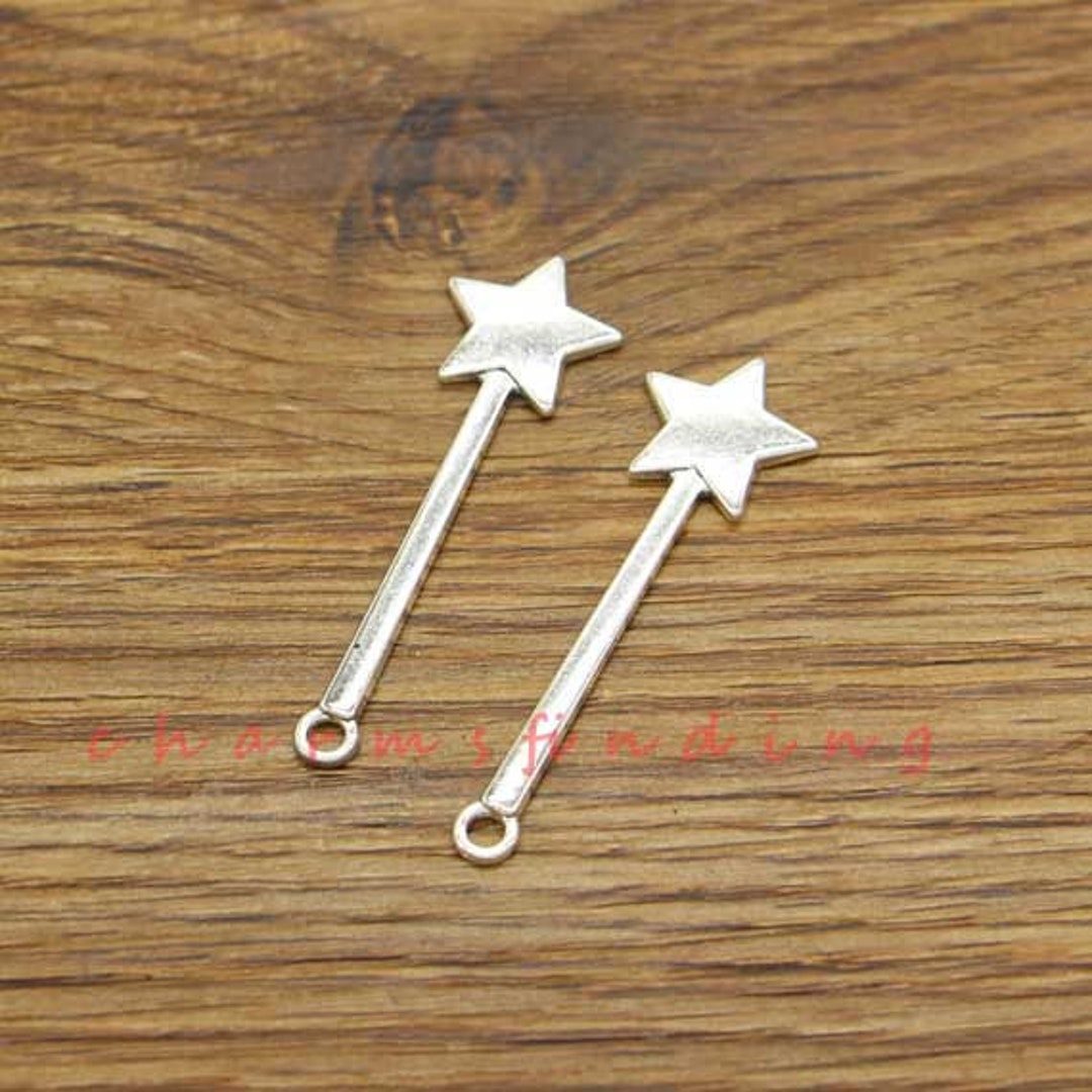 20pcs Magic Wand Charms Magician Charm Antique Silver Tone 47x14mm ...