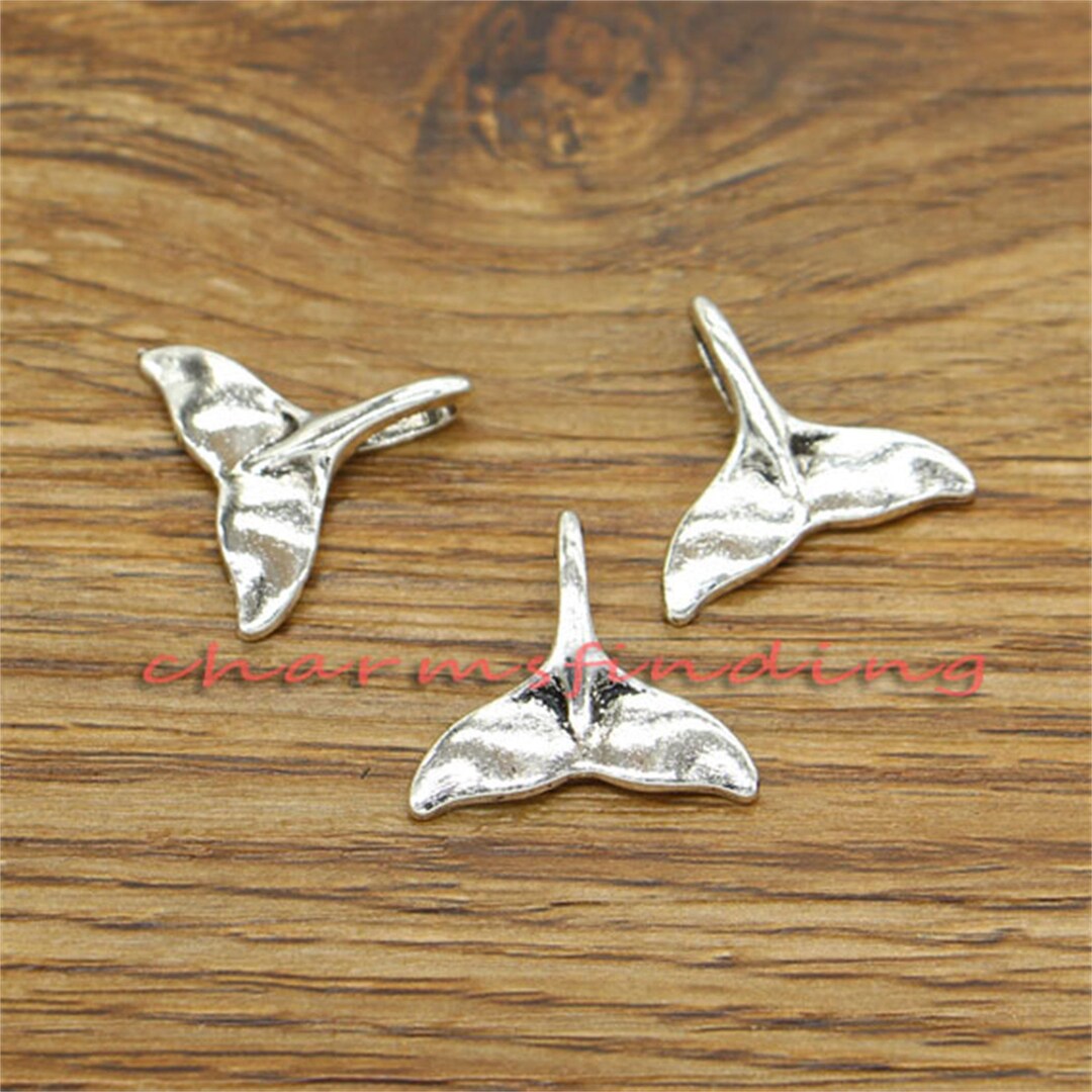 25pcs Fish Tail Fin Charms Whale Tale Charm Antique Silver Tone 17x20mm ...