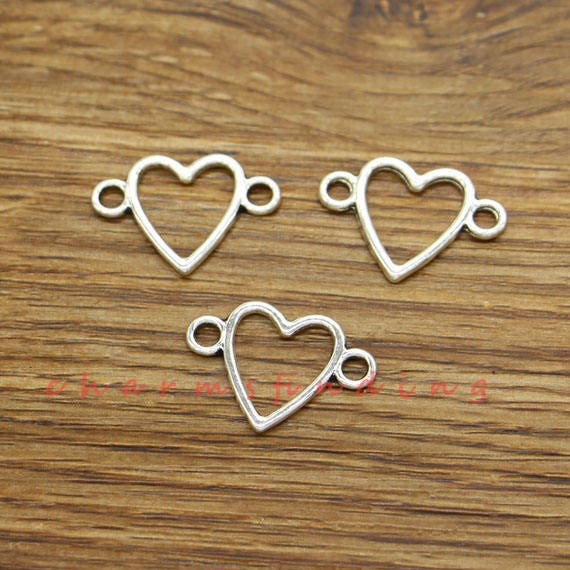 50pcs Heart Connectors Charms Antique Silver Tone 16x24mm | Etsy