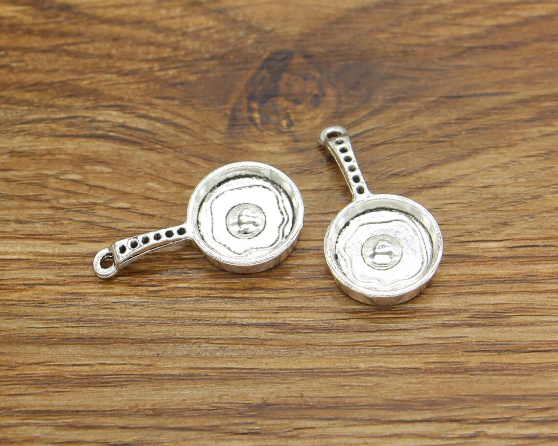 10 Frying Pan Charms Pendants Antique Silver Tone 17x32mm - Etsy