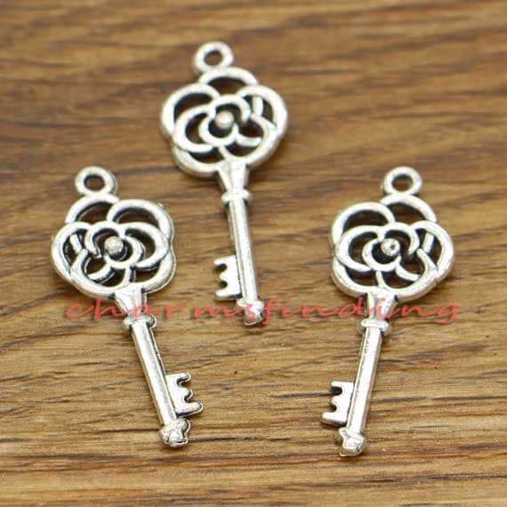 30pcs Flower Key Charms Rose Key Charms Keys Antique Silver - Etsy France