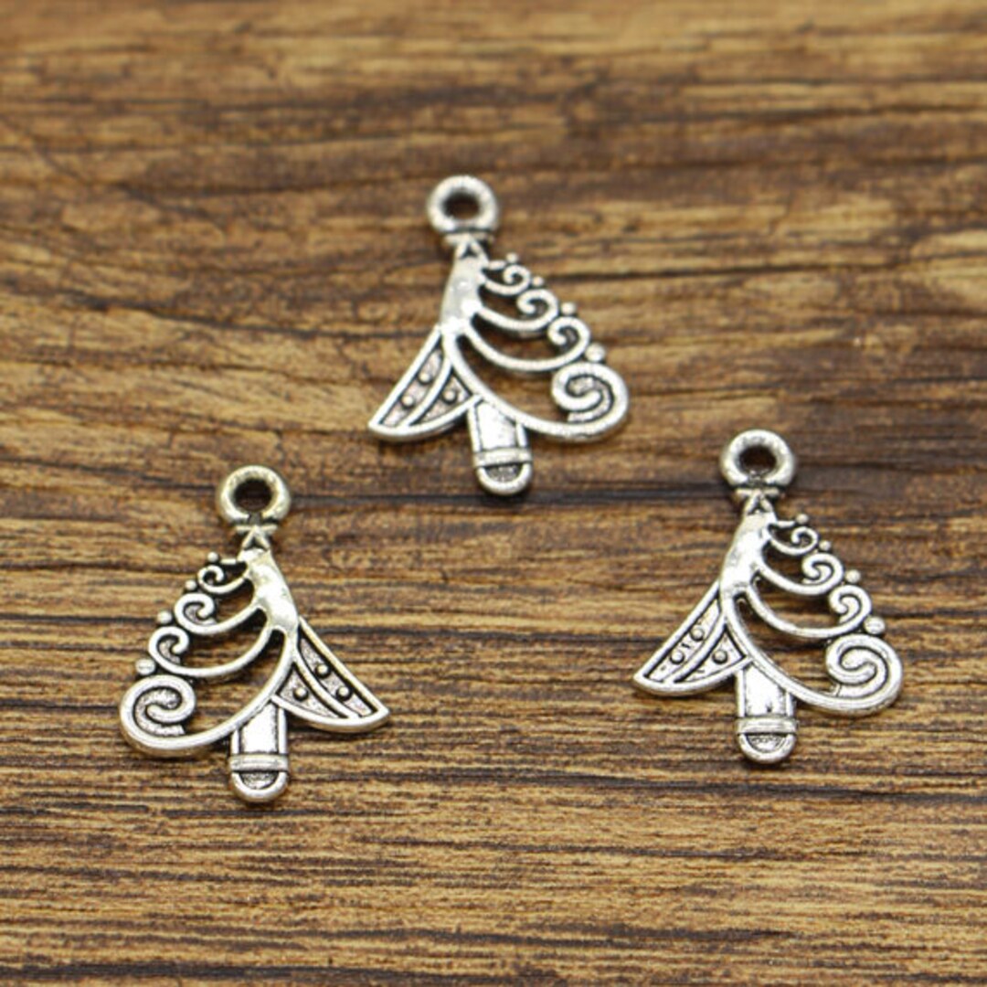 50pcs Christmas Tree Charms Tree Charms Holiday Charms Antique Silver ...