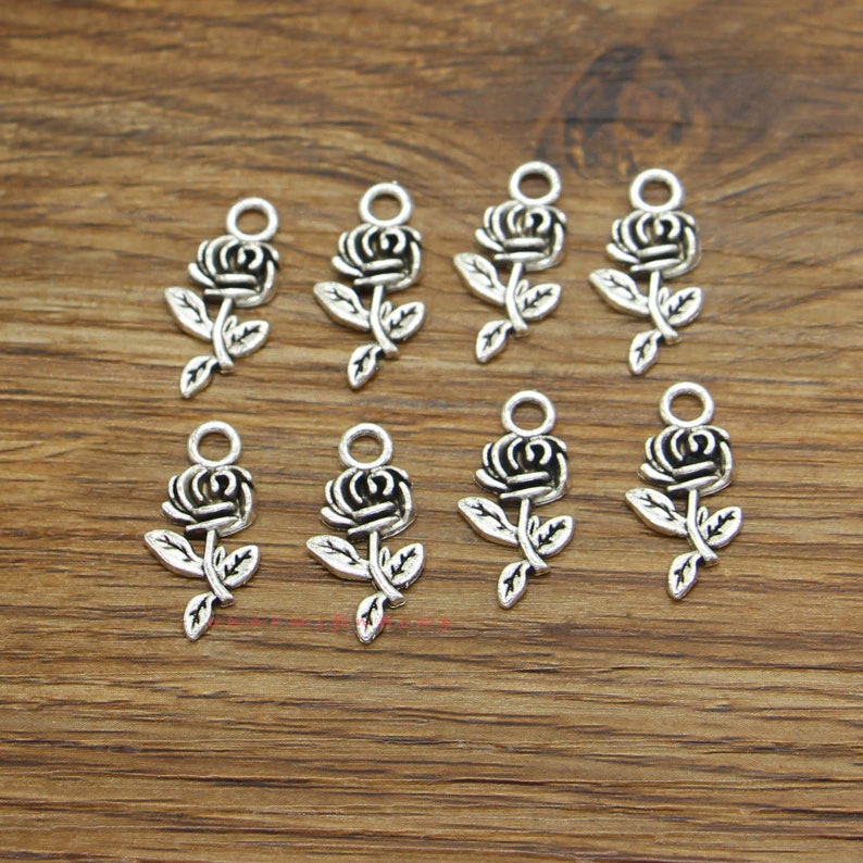 50pcs Rose Flower Charms Floral Charms Antique Silver Tone - Etsy